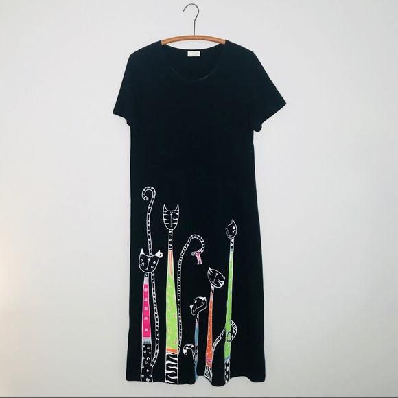 Vintage | Dresses | Vintage Retro 9s Cat Lady Cotton Maxi Dress | Poshmark